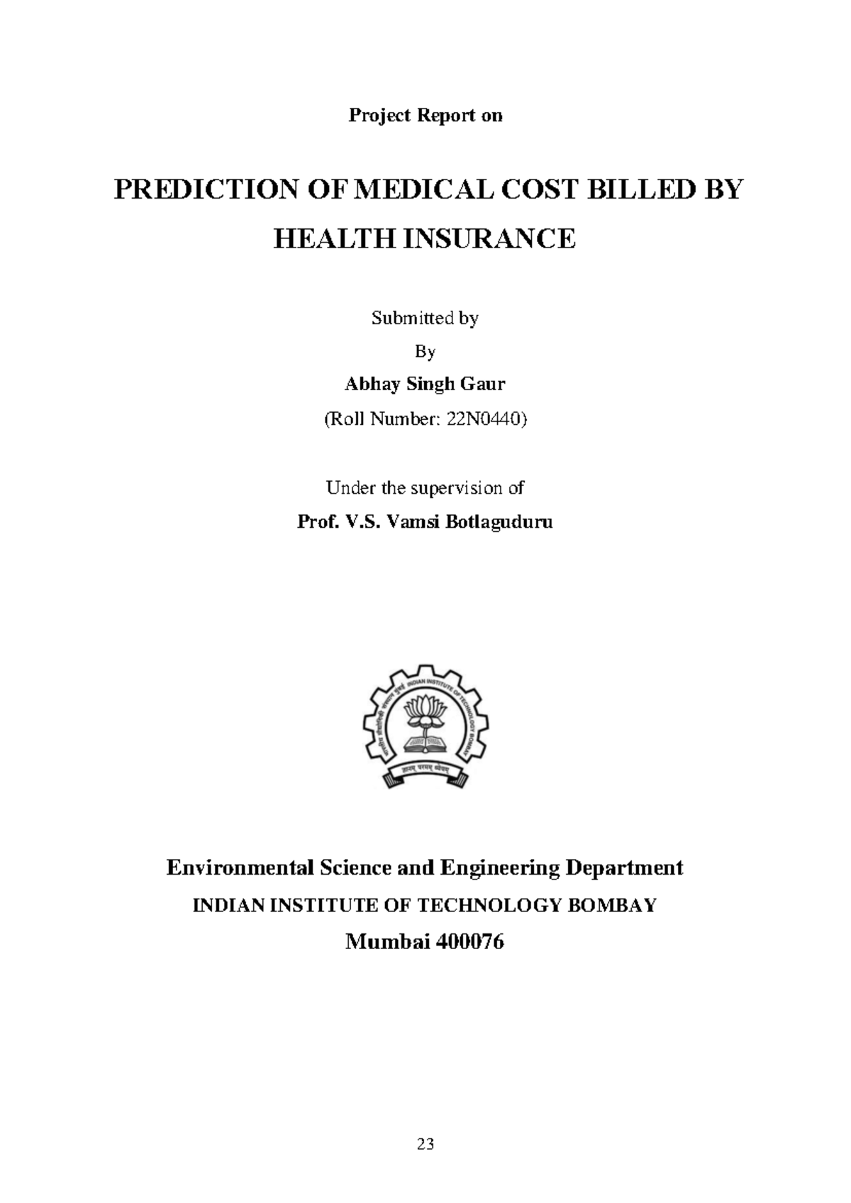 Project Report on Medical Cost Prediction for Health Insurance - Studocu