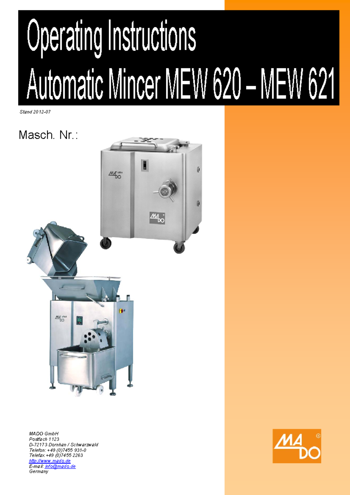 Operating Instructions for Moledora MADO MEW 620 & MEW 621 - Studocu