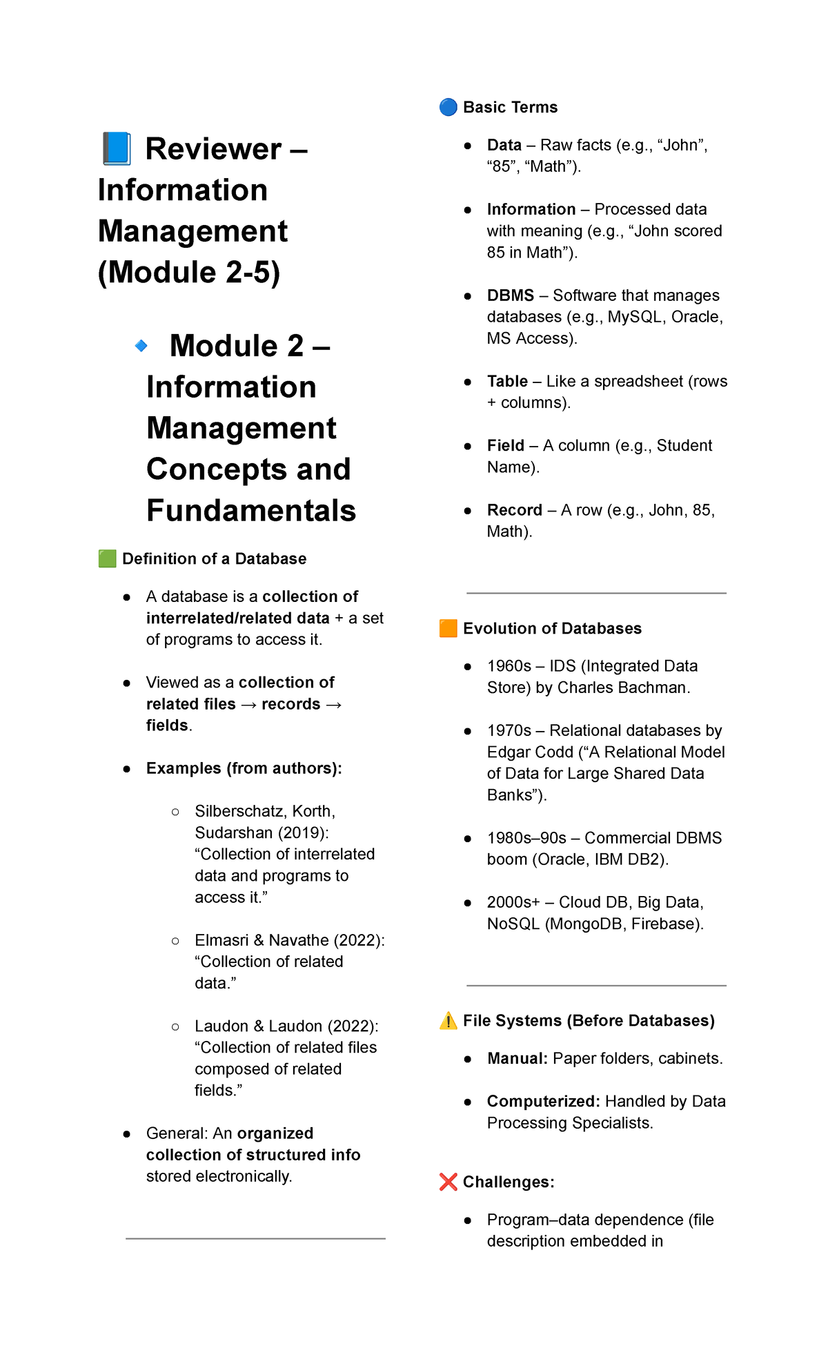 CC105 IM Midterm Reviewer: Database Concepts & Management - Studocu