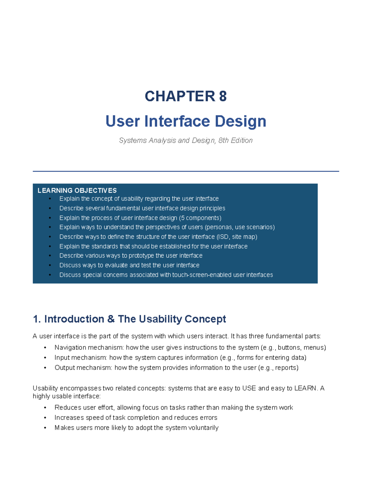 CHAPTER 8 User Interface Design: Usability Principles & Processes - Studocu
