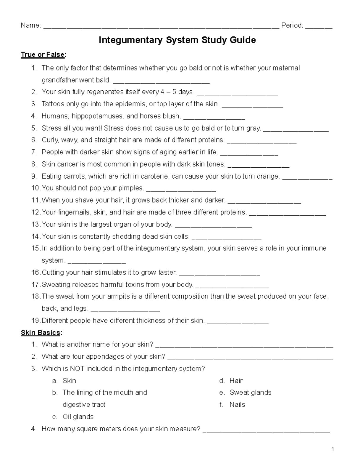 Integumentary System Study Guide: Key Concepts and Facts - Studocu