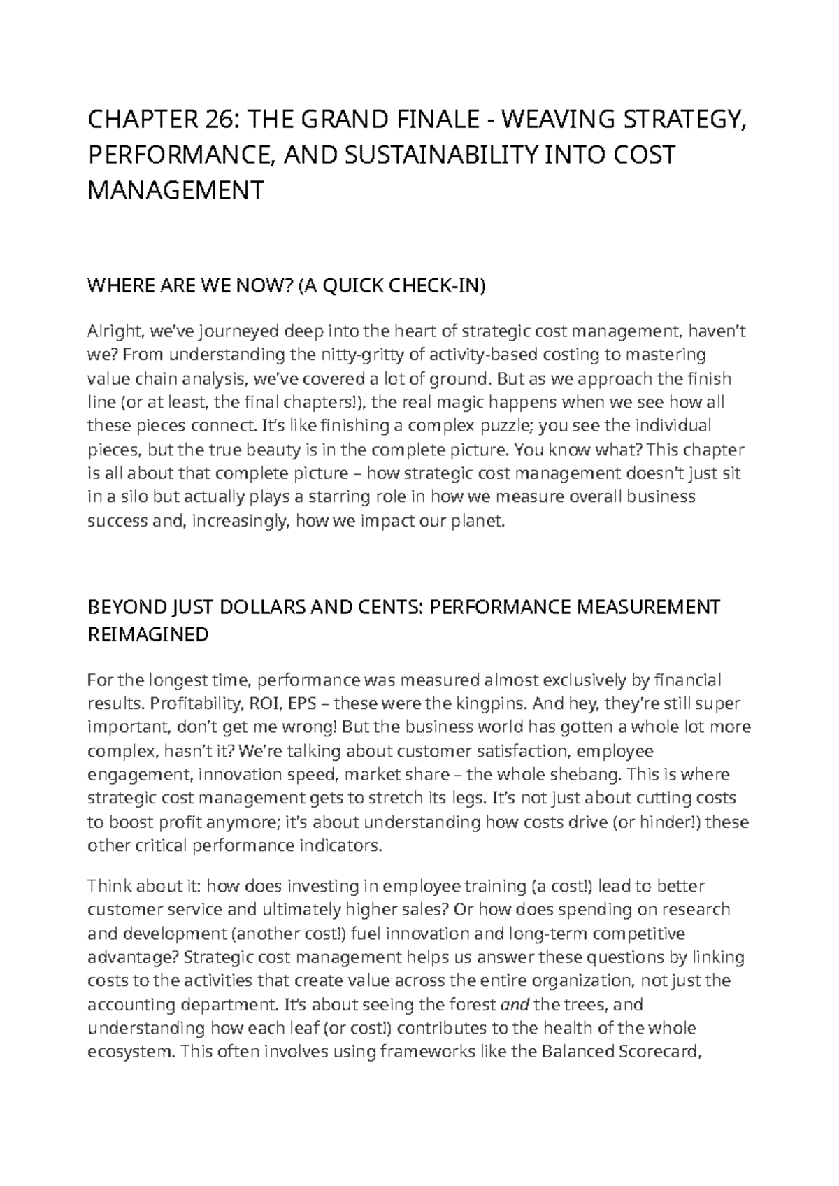 CHAPTER 26: STRATEGIC COST MGMT - INTEGRATING PERFORMANCE ...