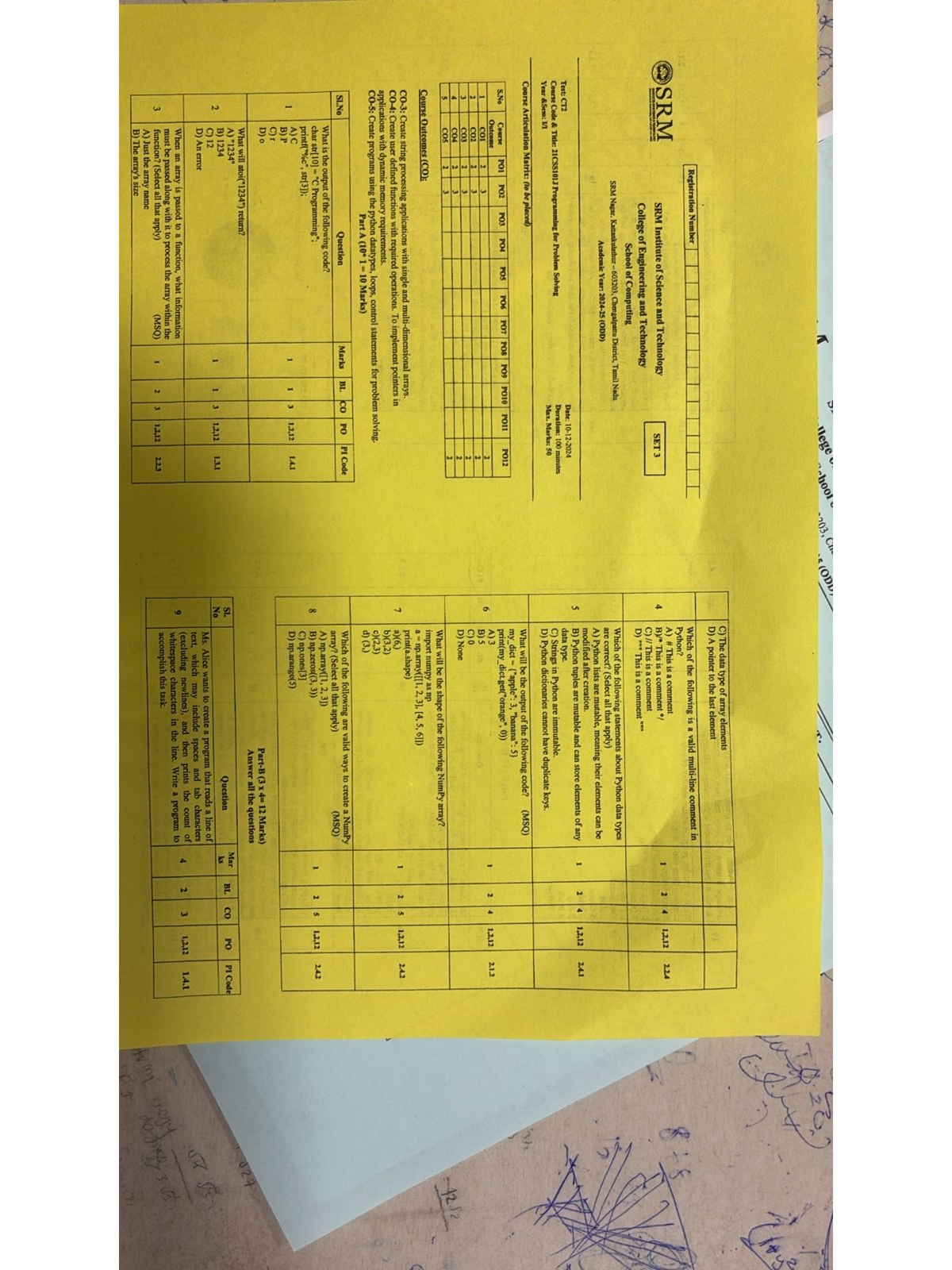 21CSS101J Programming for Problem Solving: Python Data Types & NumPy ...