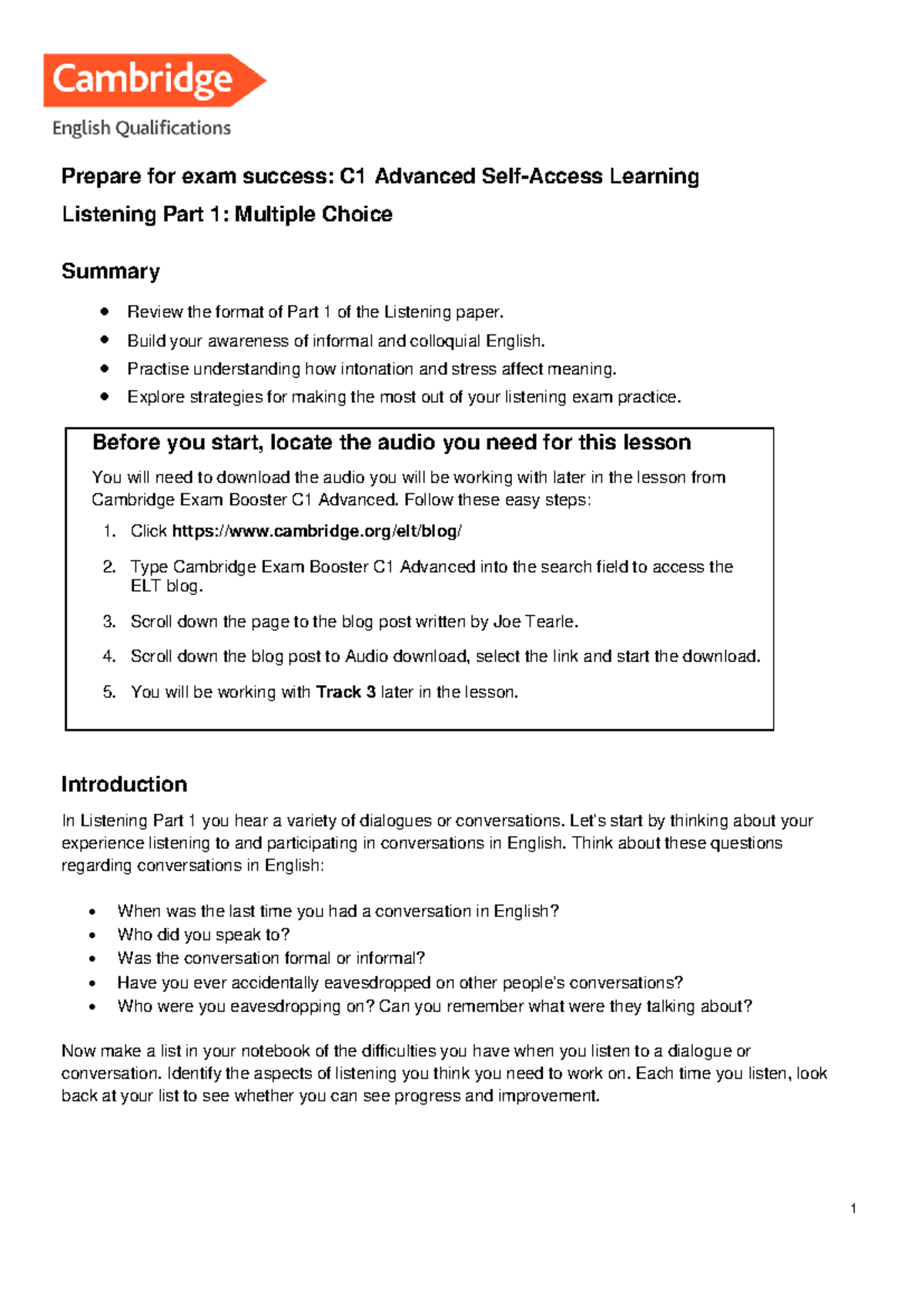 583523 c1 advanced self access learning listening part 1 multiple ...