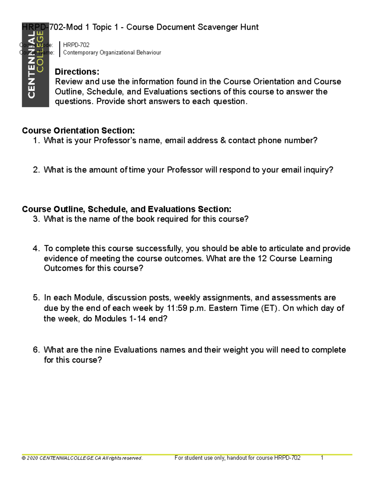 HRPD-702 Module 1 Topic 1 - Course Document Scavenger Hunt Guide - Studocu