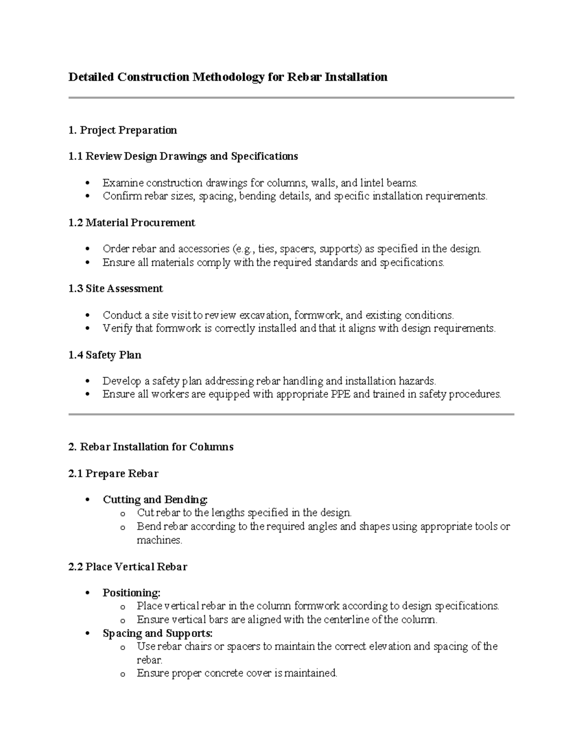 Construction Methodology for Rebar Installation: Detailed Guide - Studocu