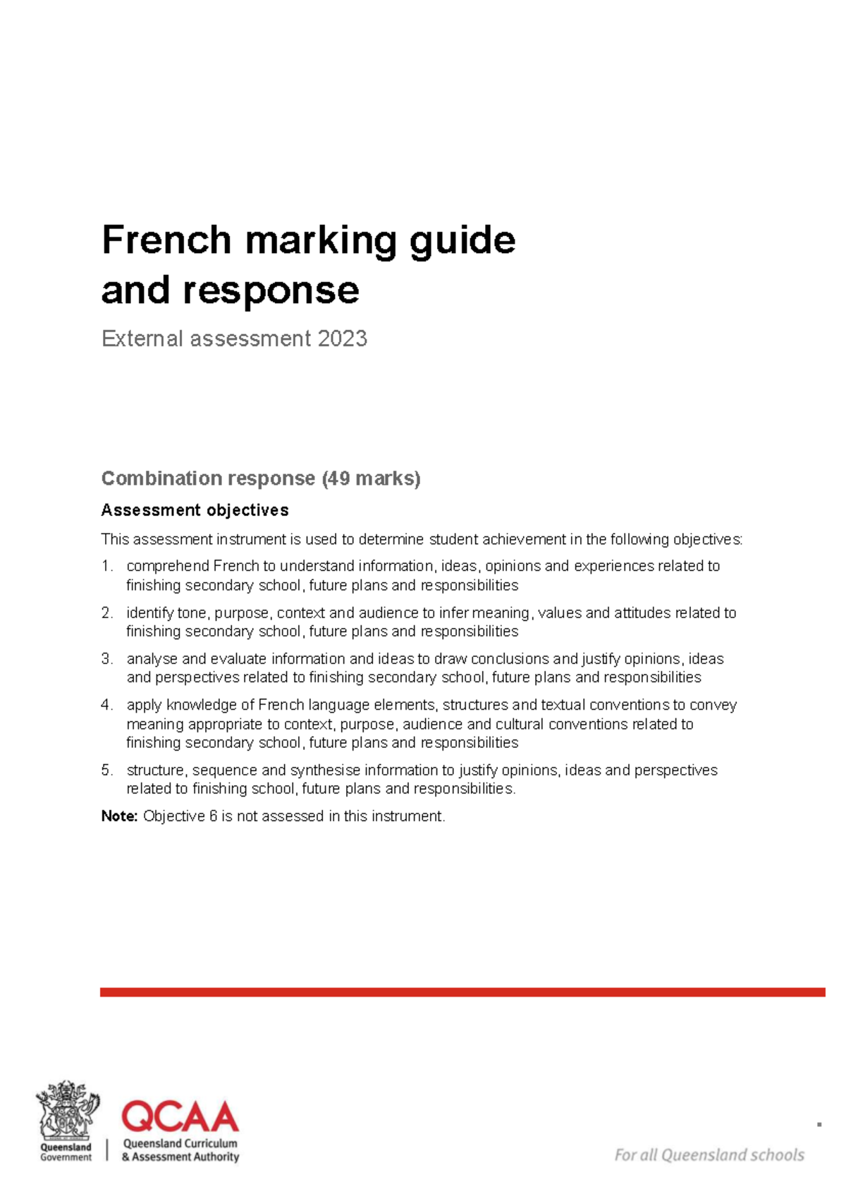 French External Assessment Marking Guide 2023 - SNR French 23 - Studocu