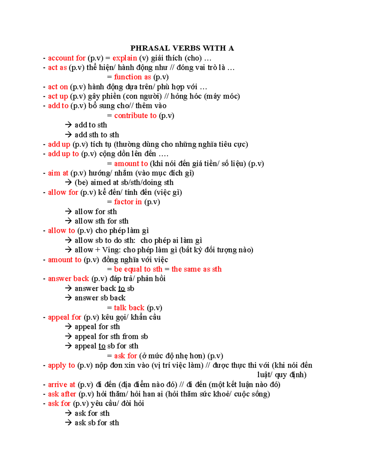 Phrasal Verbs Study Guide: Key Definitions and Examples - Studocu