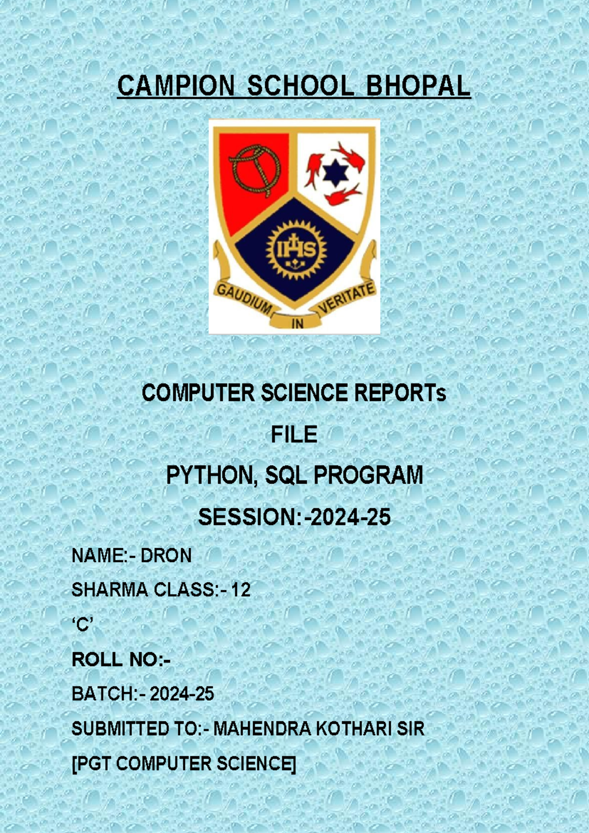 Class 12 Computer Science Practical Report (Session 2024) - Studocu