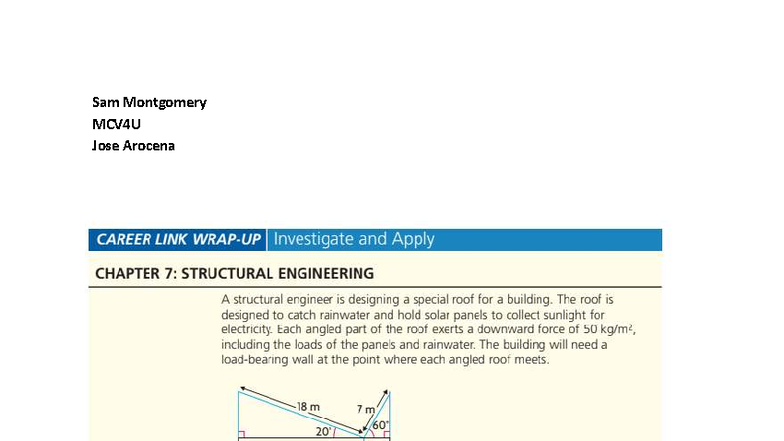 Calculating Forces in Roof Structures - MCV4U Unit 6 Challenge - Studocu