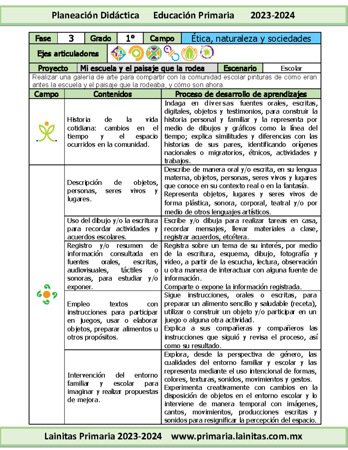Mi escuela y el paisaje que la rodea: Proyecto Grado 1 ° (2023-2024 ...