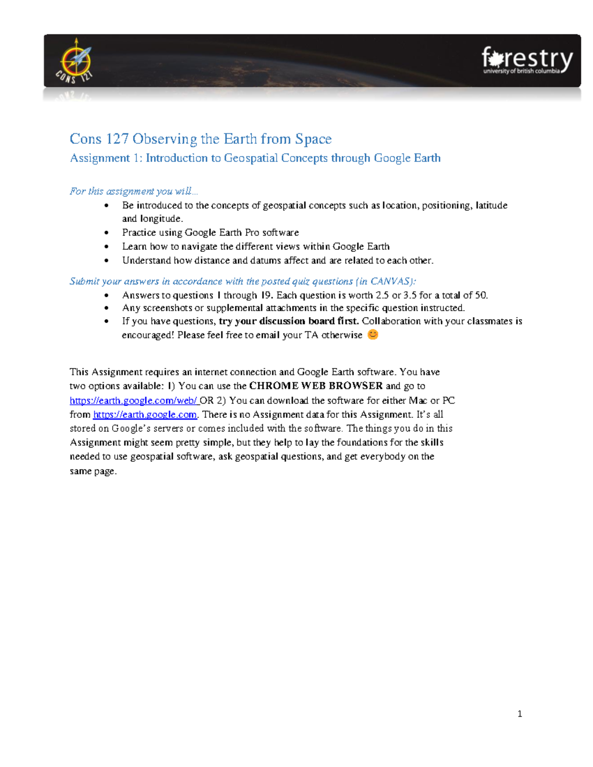 CONS 127 Assignment 1: Intro to Geospatial Concepts via Google Earth ...