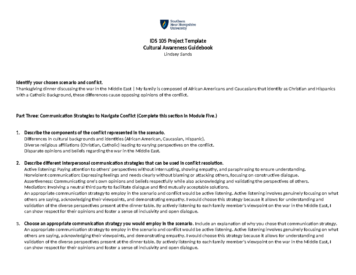 IDS 105 Project Draft: Conflict Navigation Strategies for Thanksgiving ...