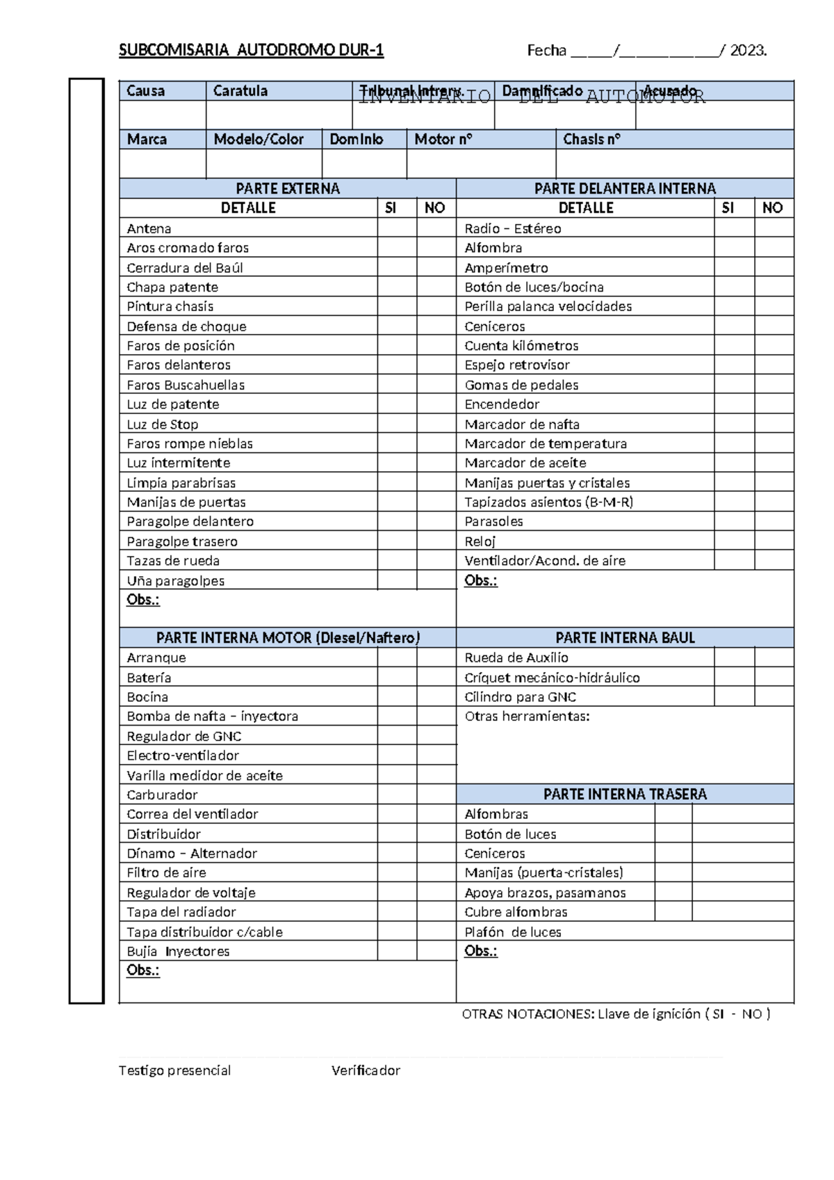 Inventario del Automotor - Descripción de Partes y Componentes - Studocu