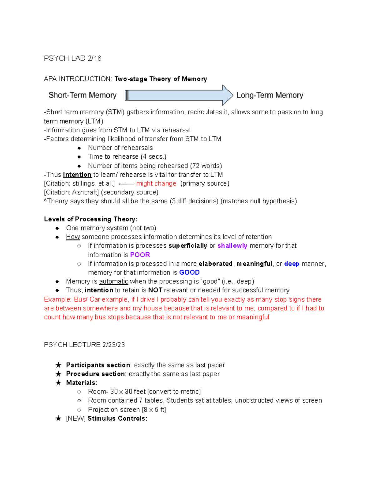 PSYCH 101 LECTURE NOTES: Memory Theory and Experimental Design - Studocu