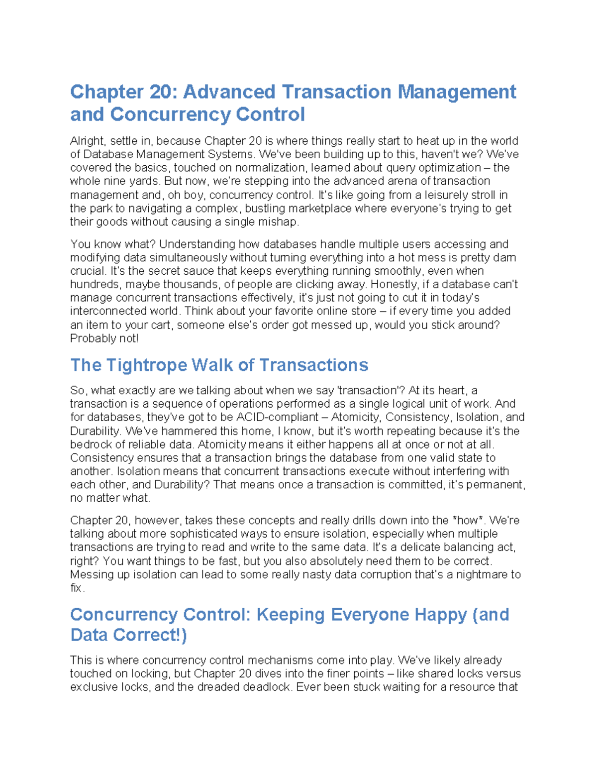 DBMS Chapter 20: Advanced Transaction Management & Concurrency Control ...