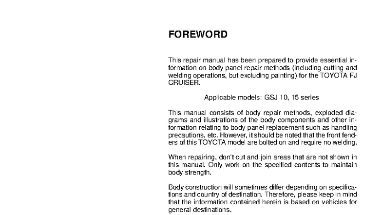 TOYOTA FJ CRUISER Body Panel Repair Manual (F33014-F33017) - Studocu