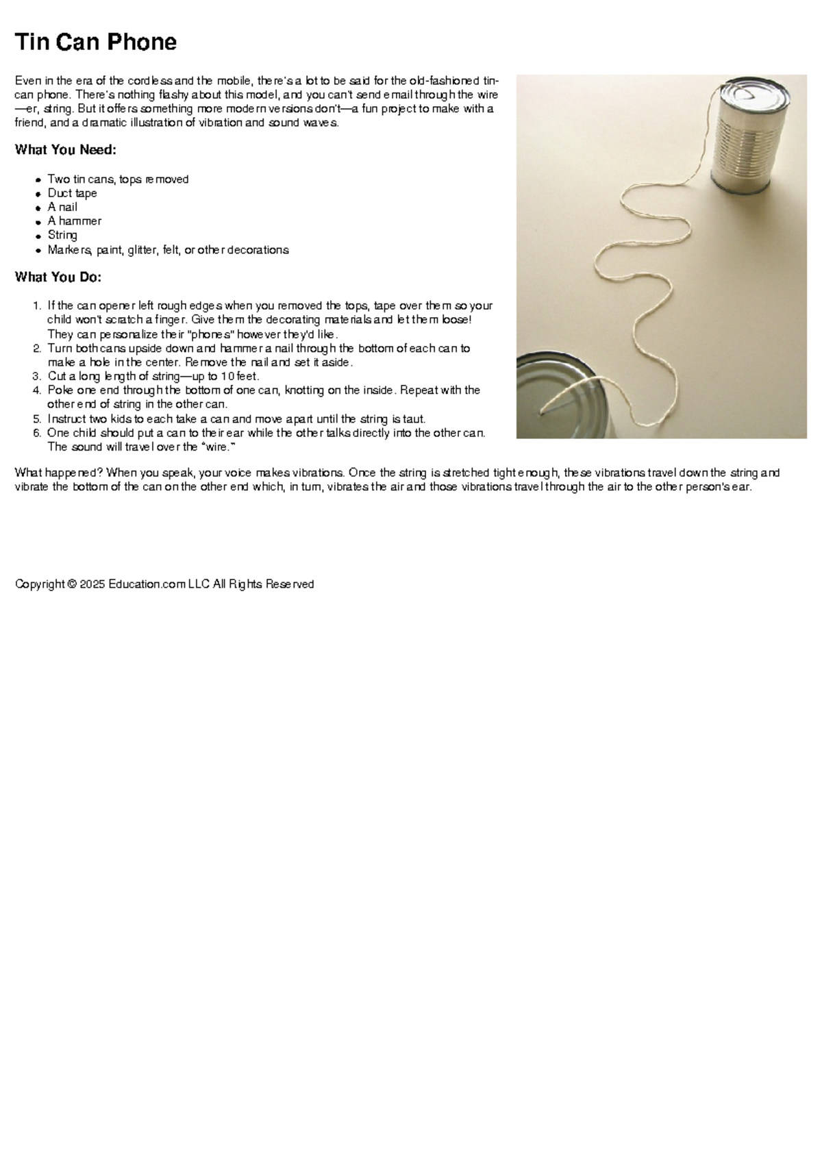 Tin Can Phone Project - Exploring Sound Waves and Vibrations - Studocu
