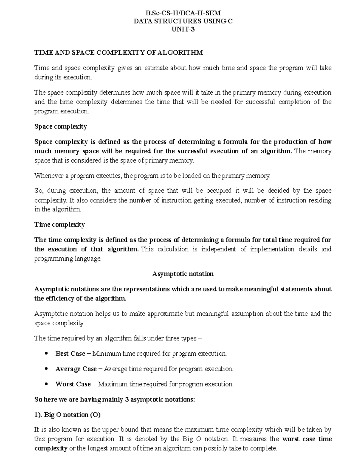 DS-3-RU - Data Structure space time complexity best case worst case - DATA STRUCTURES USING C ...