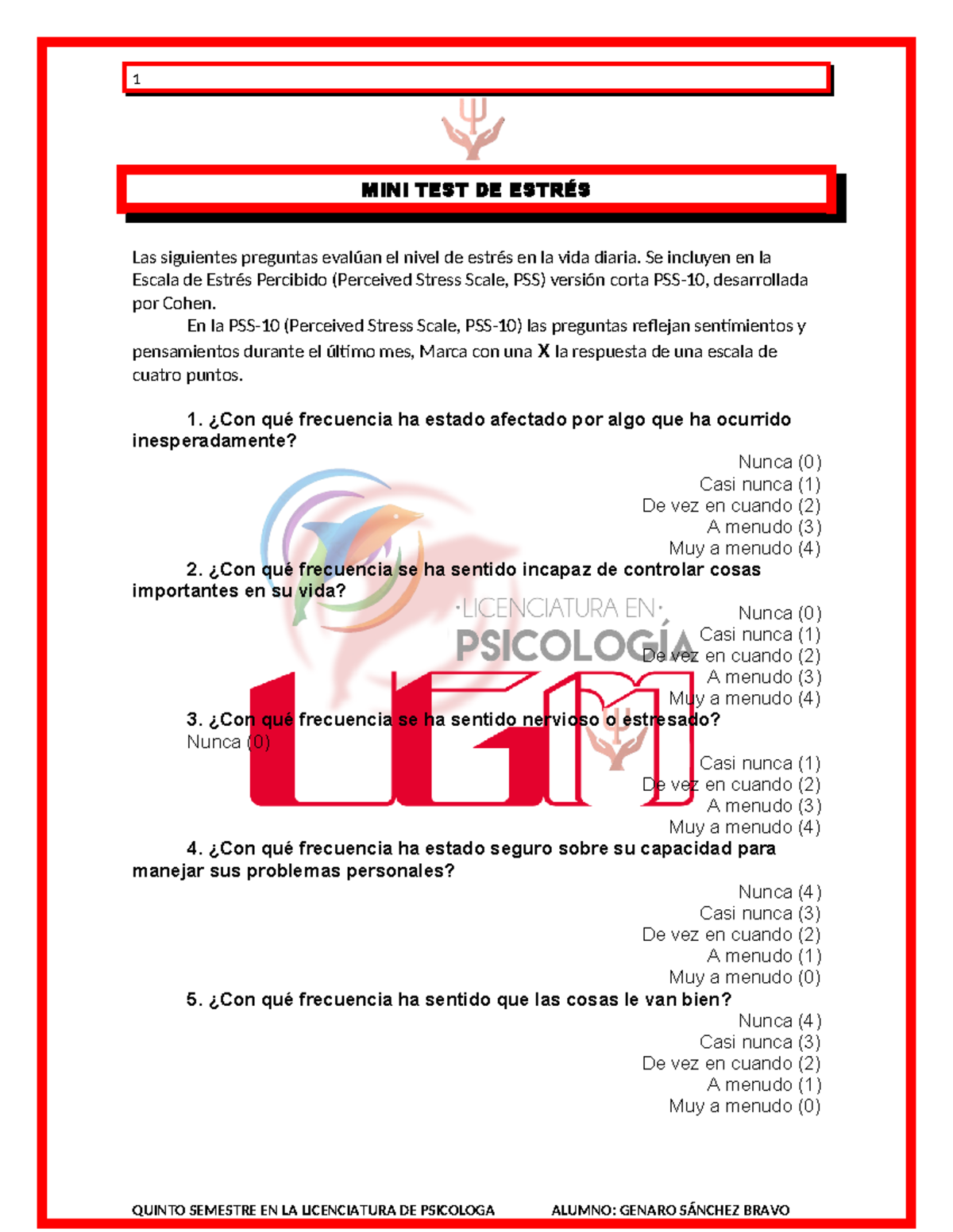 MINI TEST DE EstréS Familiar - 1 MINI TEST DE ESTRÉS Las siguientes ...