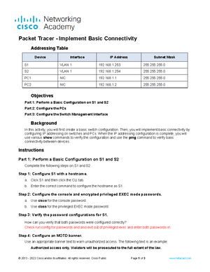 2.3.7-packet-tracer-navigate-the-ios JB - Packet Tracer - Navigate the IOS Objectives Part 1 ...