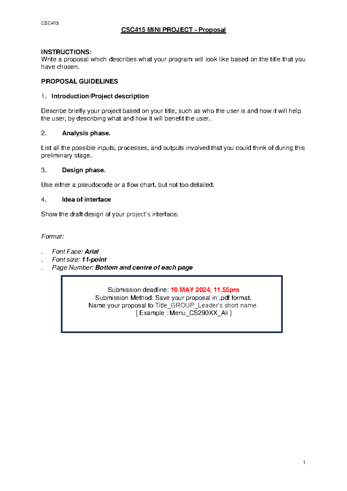 CSC415 Mini Project Proposal Guidelines 2024 - Studocu