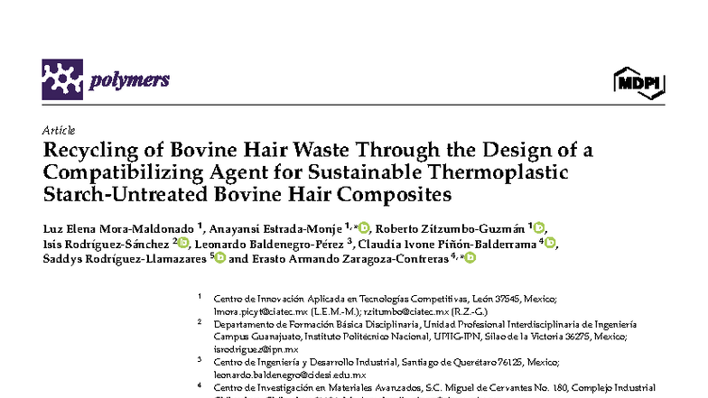 Recycling of Bovine Hair Waste: Sustainable Thermoplastic Polymers ...