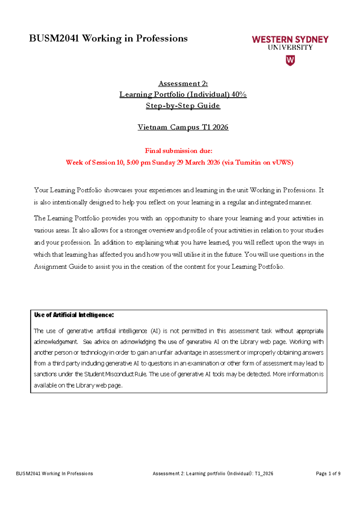 BUSM2041 T1 2026 Final Learning Portfolio Guide for Vietnam Campus ...