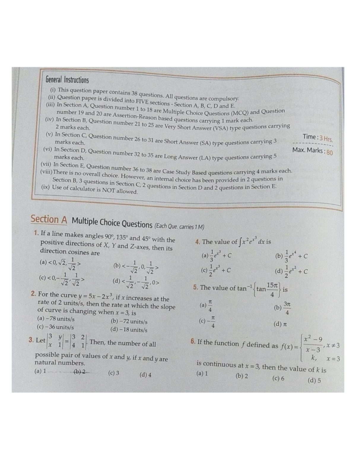 General Instructions for Exam: MCQs, VSA, SA, LA, Case Study - Studocu