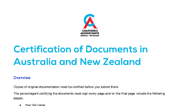 CA Pathways: Certifying Documents Overview for Australia & NZ - Studocu