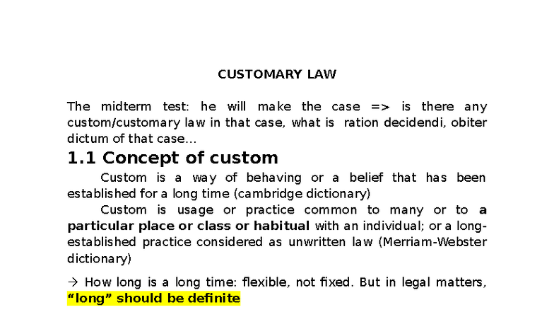CUSTOMARY LAW: Concepts and Case Analysis (Course Code: CL101) - Studocu