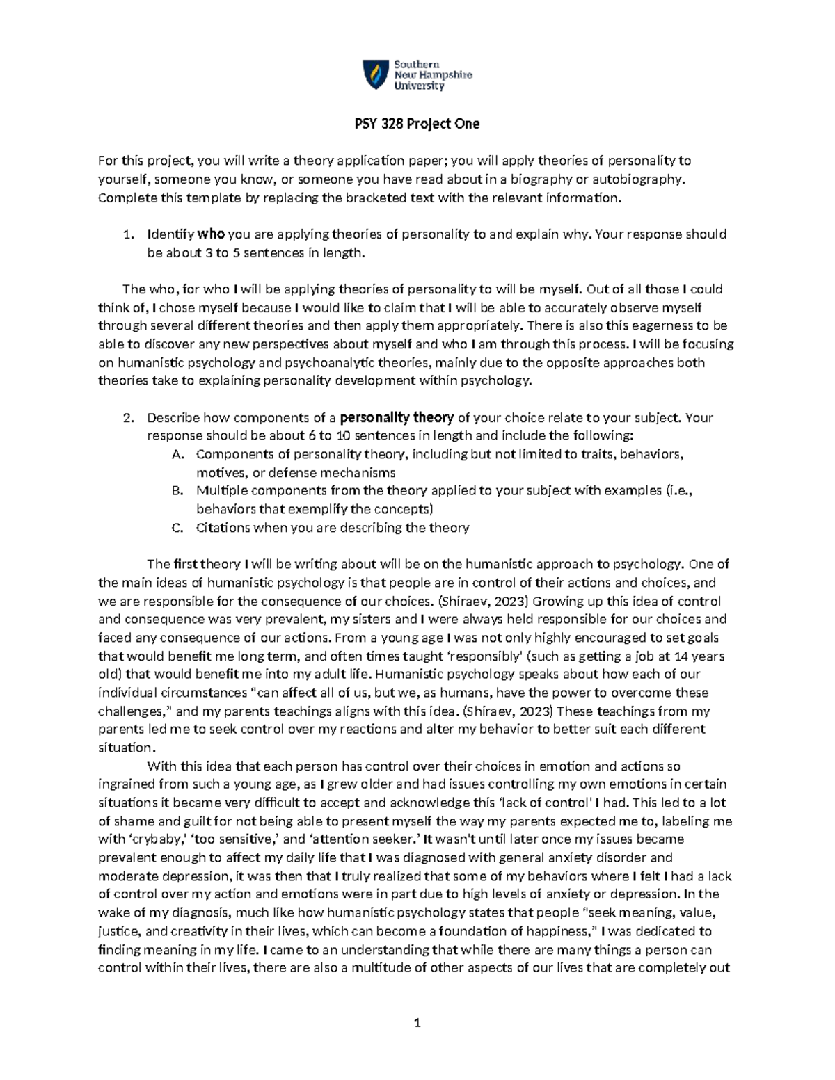 PSY 328 Theory Application: Analyzing Personality Through Self-Reflection - Studocu