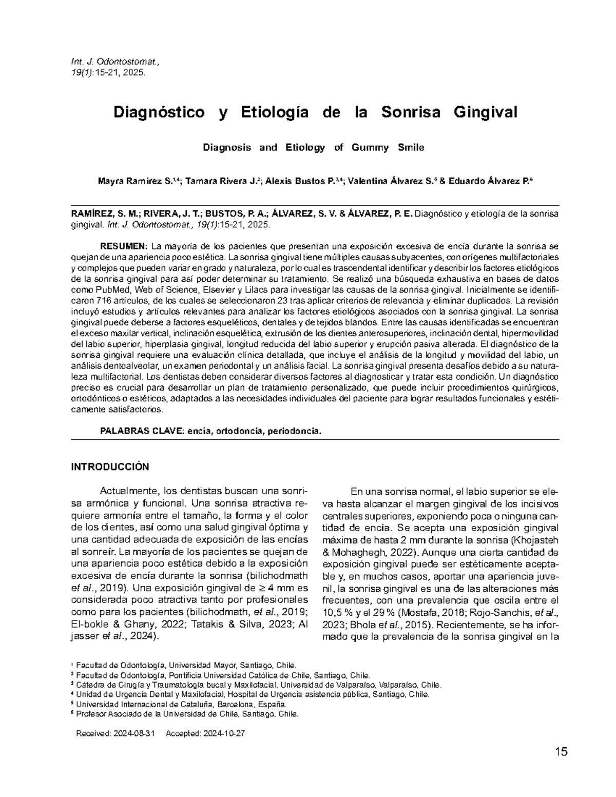 Diagnóstico y Etiología de la Sonrisa Gingival - Int. J. Odontostomat ...