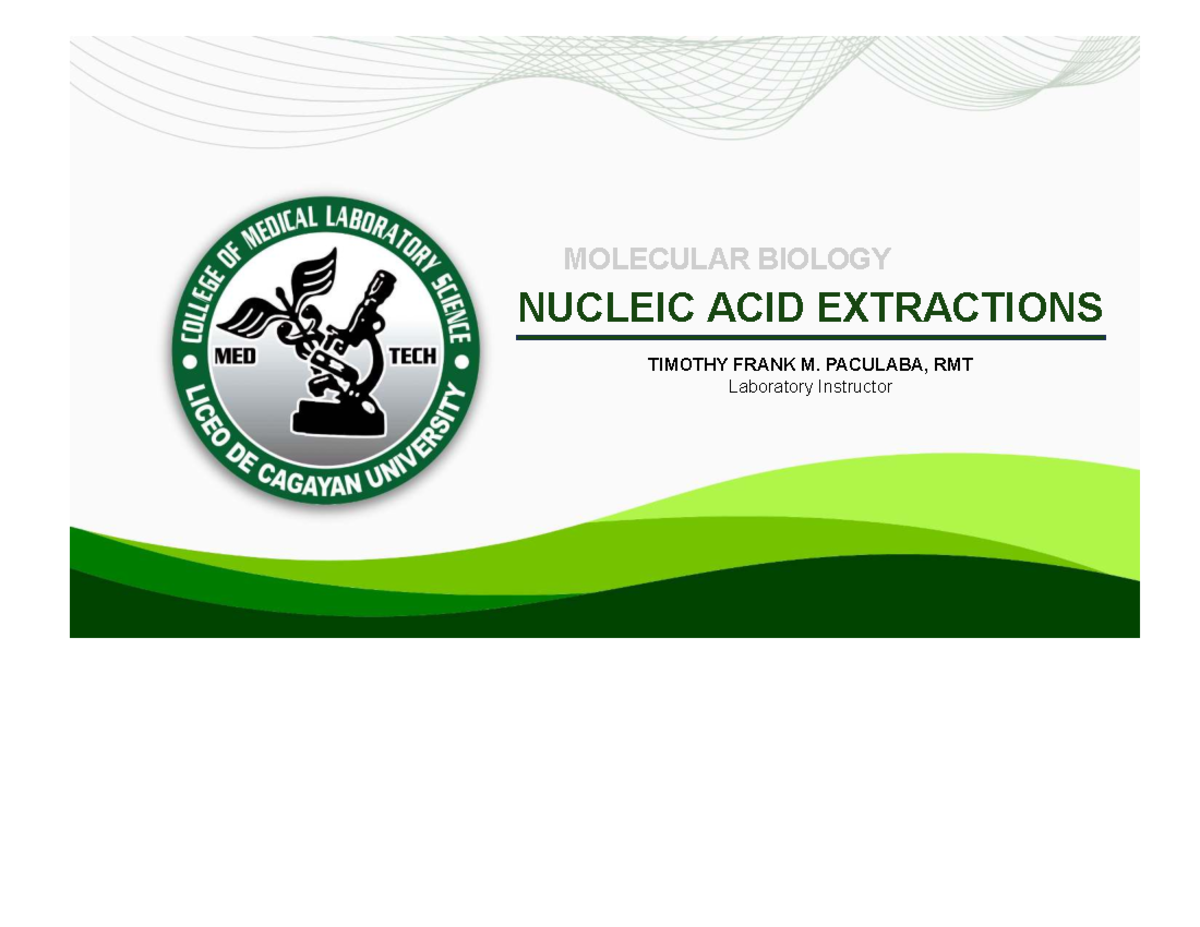 Molecular Biology: Nucleic Acid Extractions Techniques and Methods ...