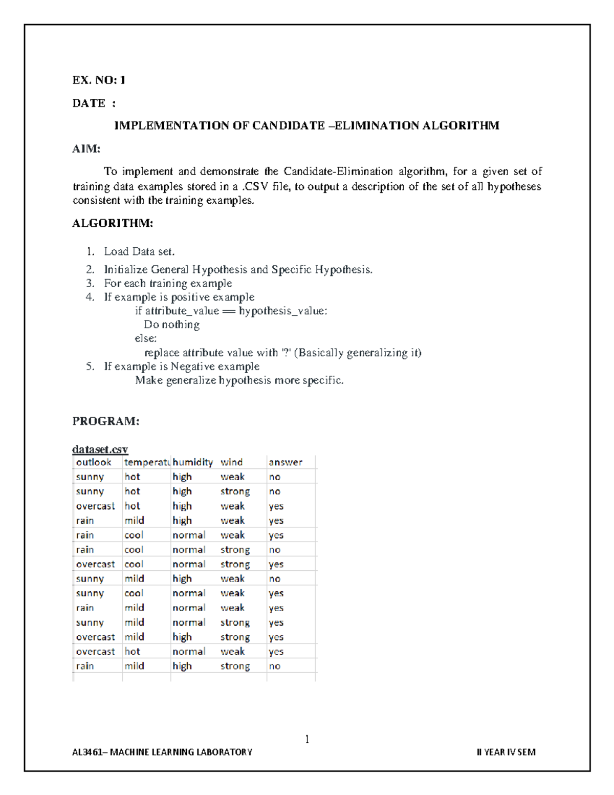 ML LAB Manual - Implementing Algorithms in Machine Learning - Studocu