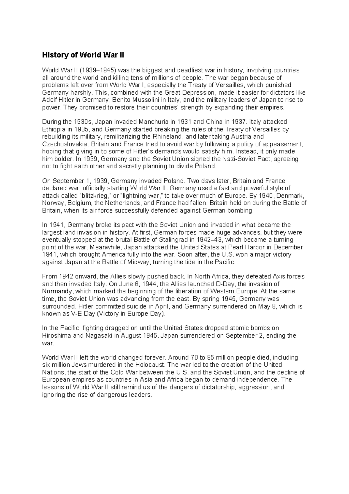 History of World War II - Comprehensive Notes on WW2 - Studocu