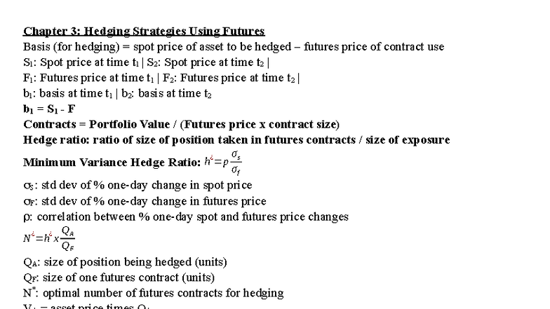 BU423 - Final Exam Formula Sheet: Hedging, Interest Rates, and Options ...