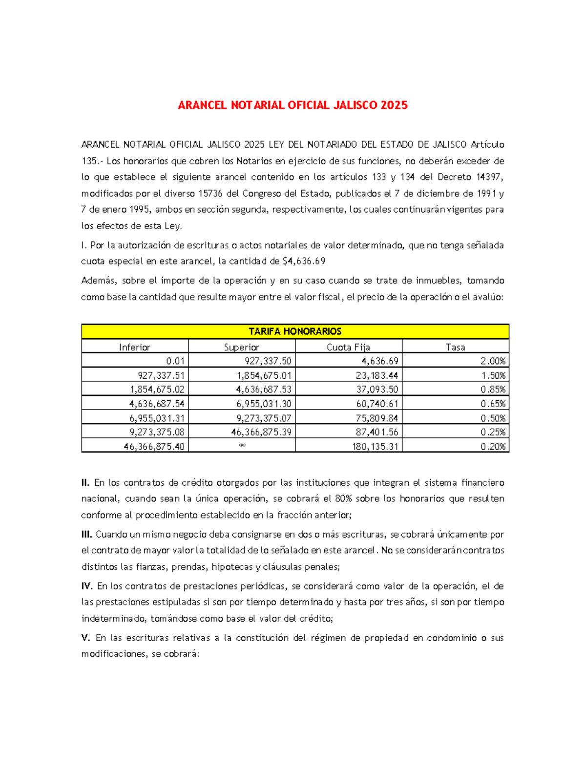 Arancel Notarial Oficial Jalisco 2025: Honorarios y Tarifas - Studocu