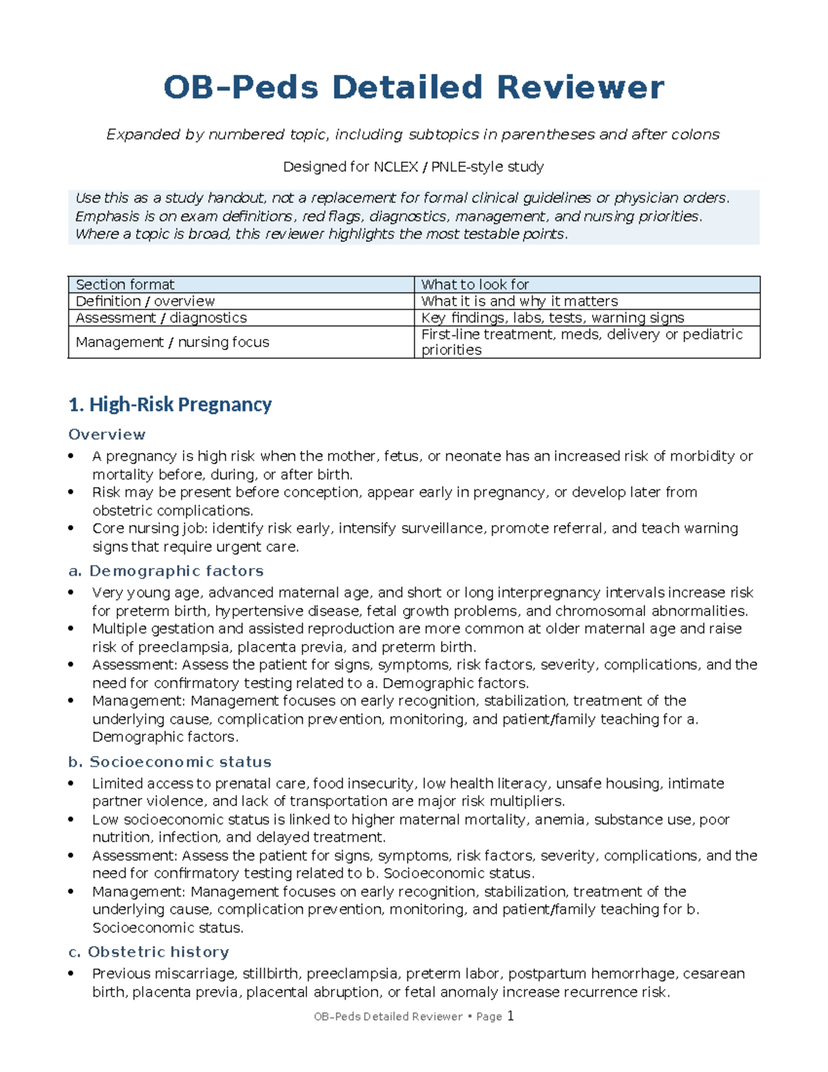 OB 101: Comprehensive NCLEX Study Guide on High-Risk Pregnancy - Studocu