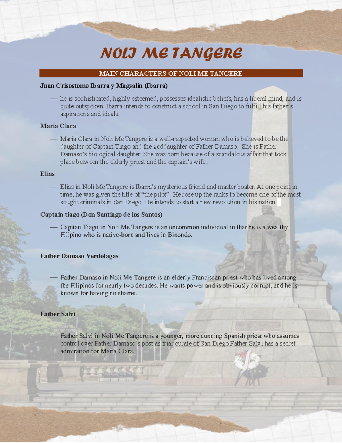 Group 3 Noli Me Tangere Character Analysis Handouts - Studocu
