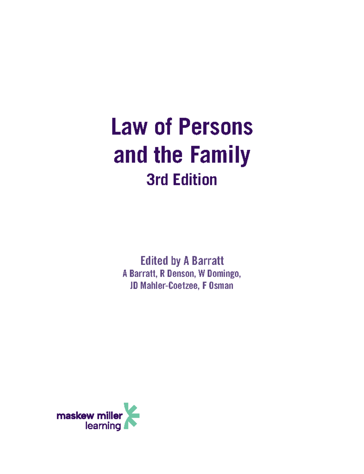 Law of Persons 3rd Edition Textbook by A Barratt et al. - Studocu