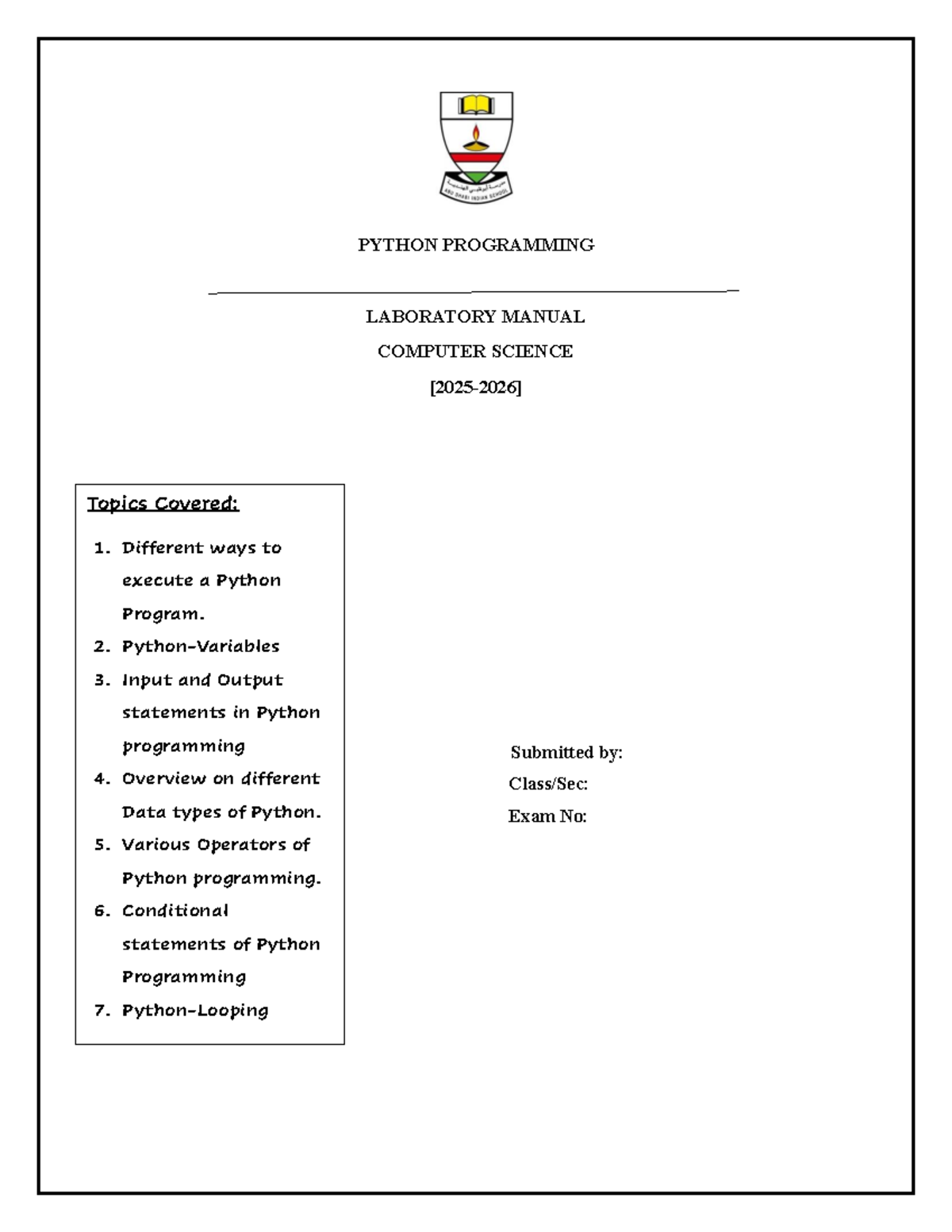 PYTHON PROGRAMMING LAB MANUAL (CS101) - TERM 1 - Studocu