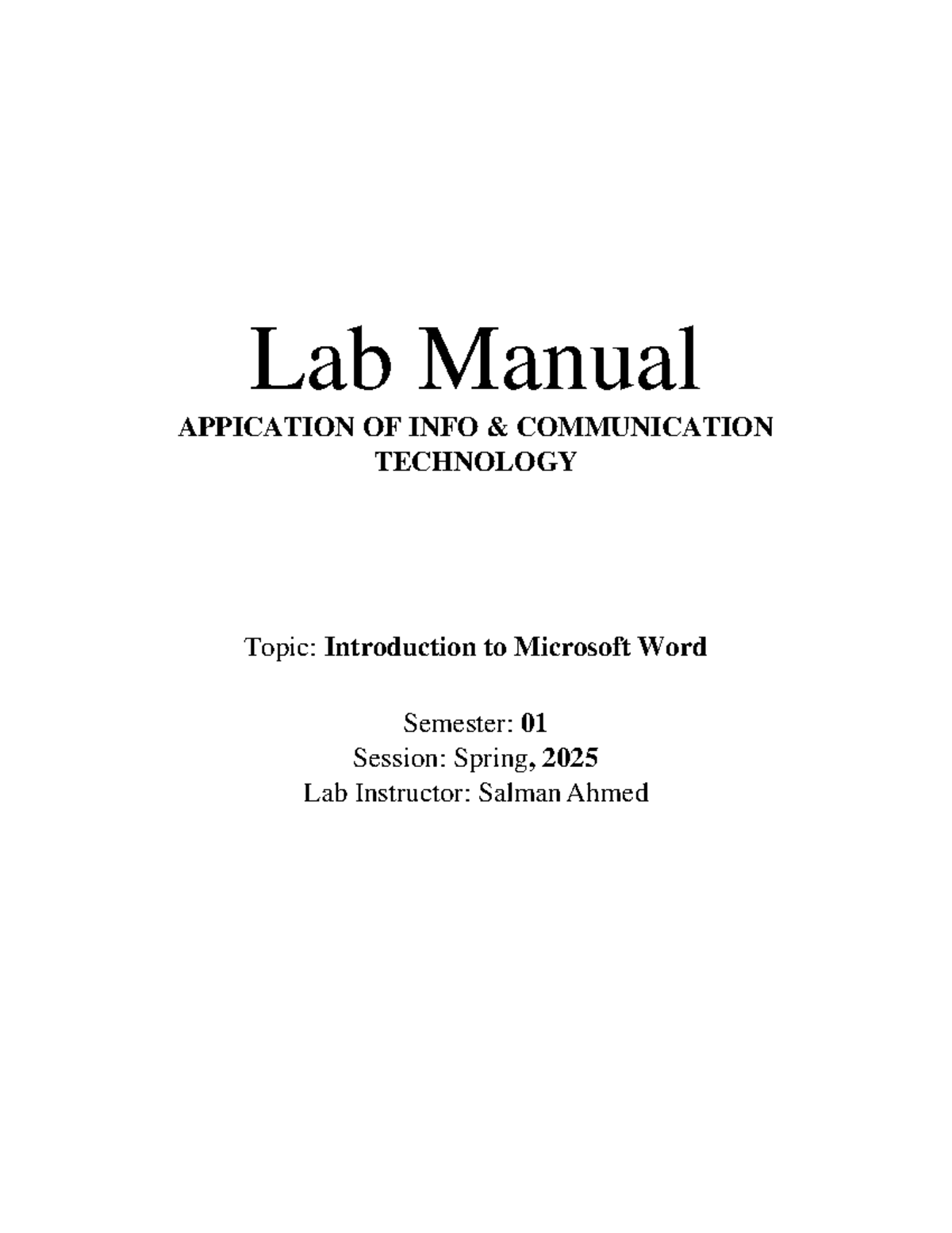 Microsoft Lab Manual - Application of ICT: MS Word Intro (SEM 01) - Studocu