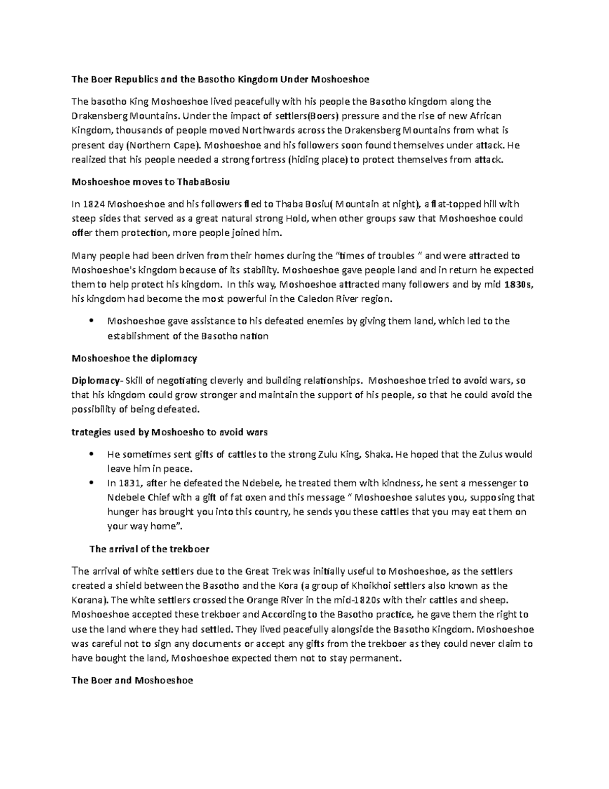 Grade 10 Essay Notes: Moshoeshoe's Influence on Basotho History - Studocu