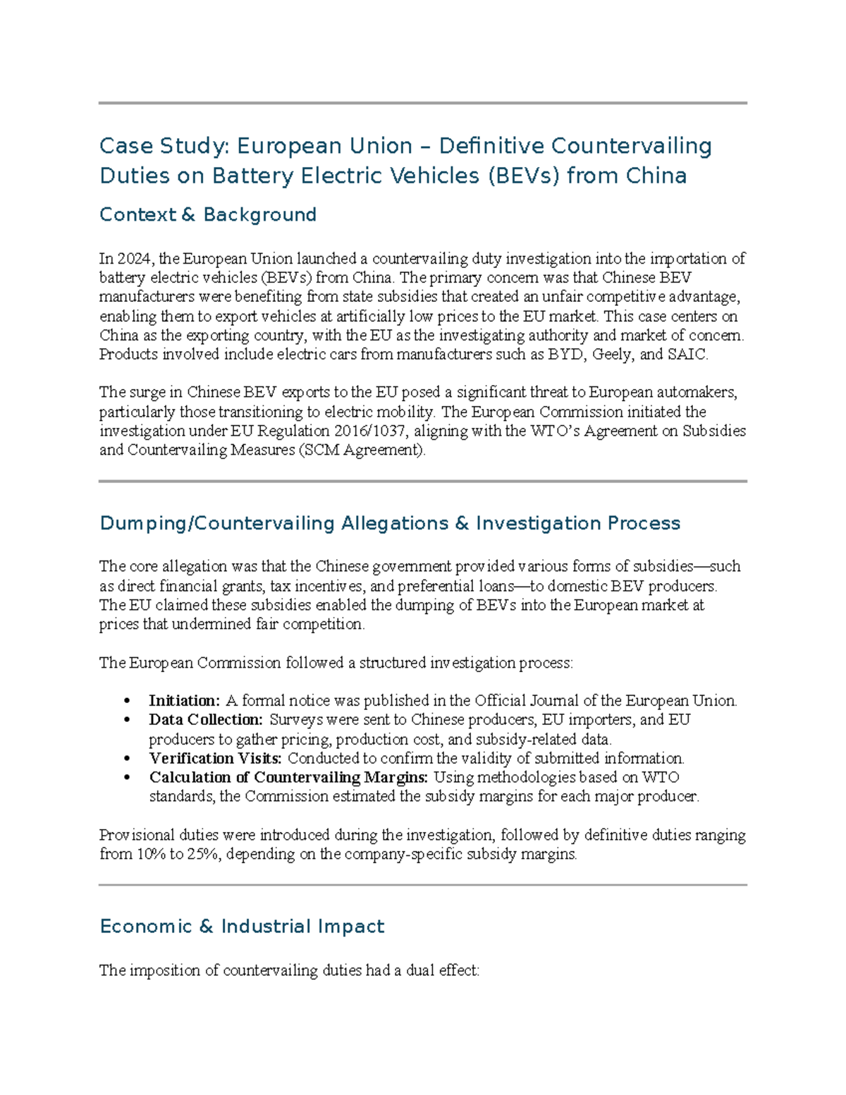 Case Study: EU Countervailing Duties on Chinese BEVs - 2024 Analysis ...