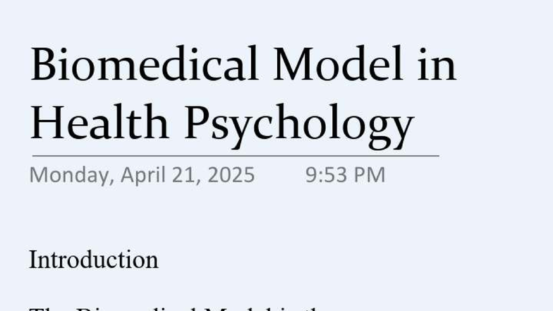 Biomedical Model in Health Psychology: A Critical Analysis - Studocu