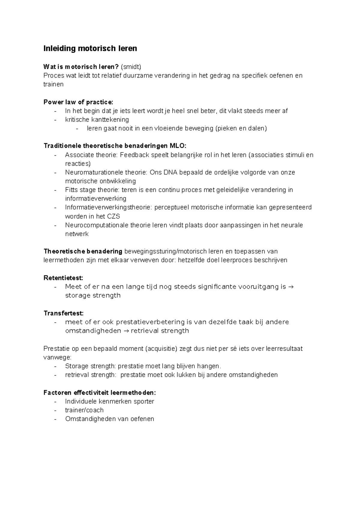 Motorisch Leren: Samenvatting van Belangrijke Concepten en Theorieën ...