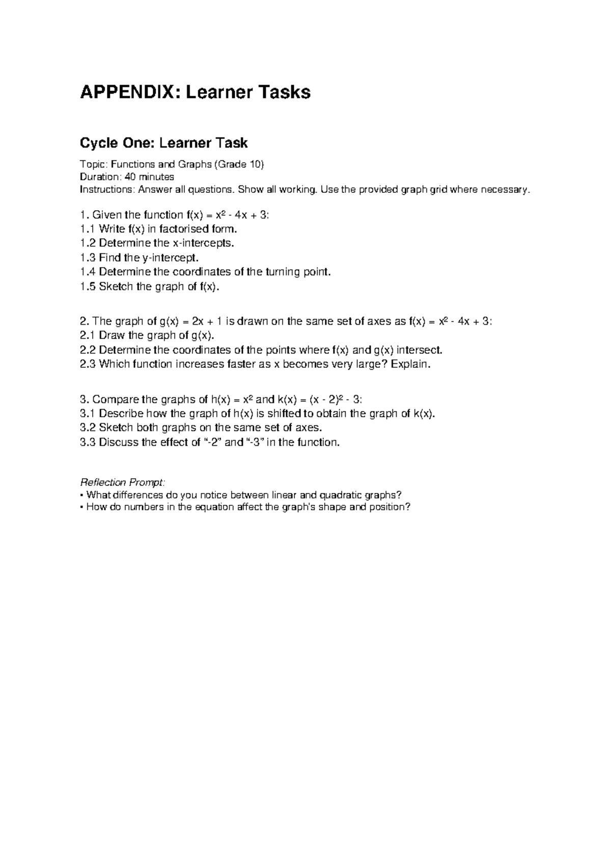Grade 10 Math Practice: Functions & Graphs Tasks - Studocu