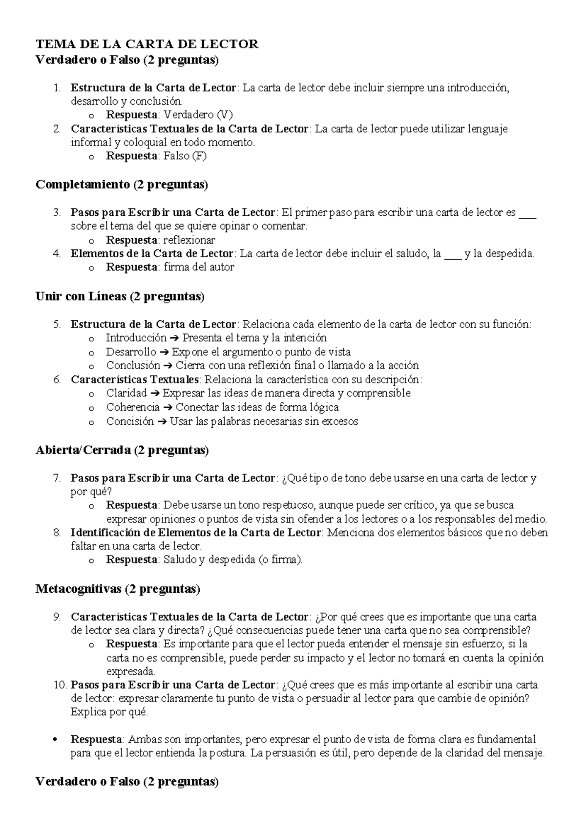 Cuestionario 9no 2do Trim: Estructura y Elementos de la Carta de Lector ...