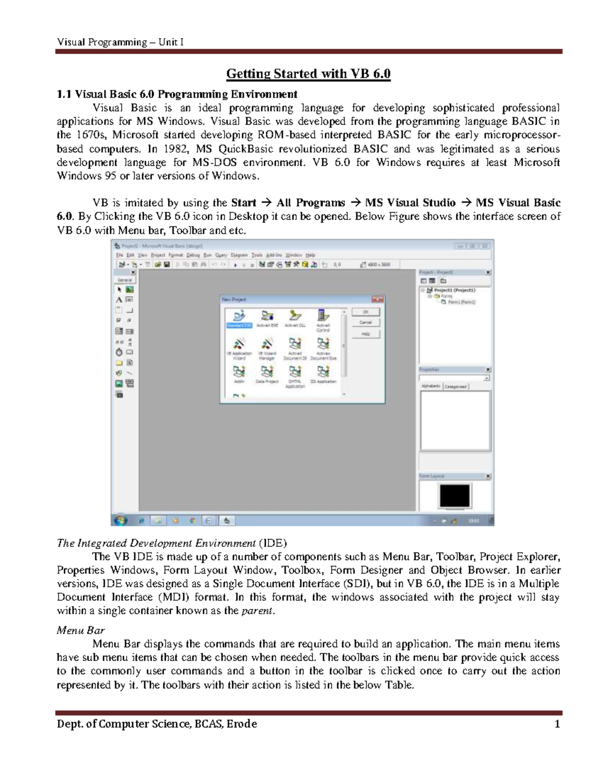 VB 6.0 Programming Environment Overview: Unit I Notes - Studocu